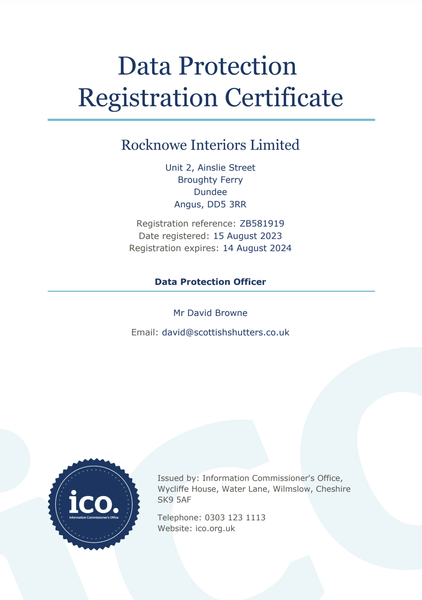 ICO Certification - The Scottish Shutter Company